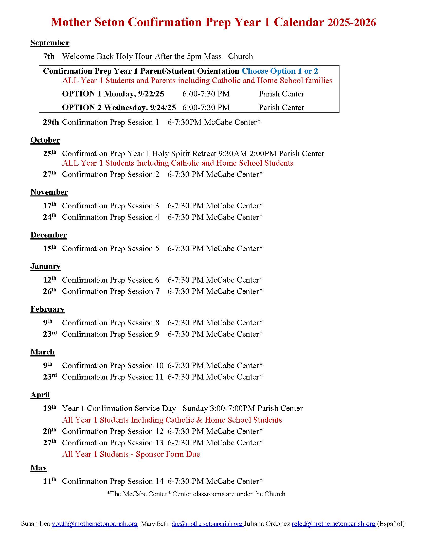 Confirmation Prep Year 1 – Mother Seton Catholic Church