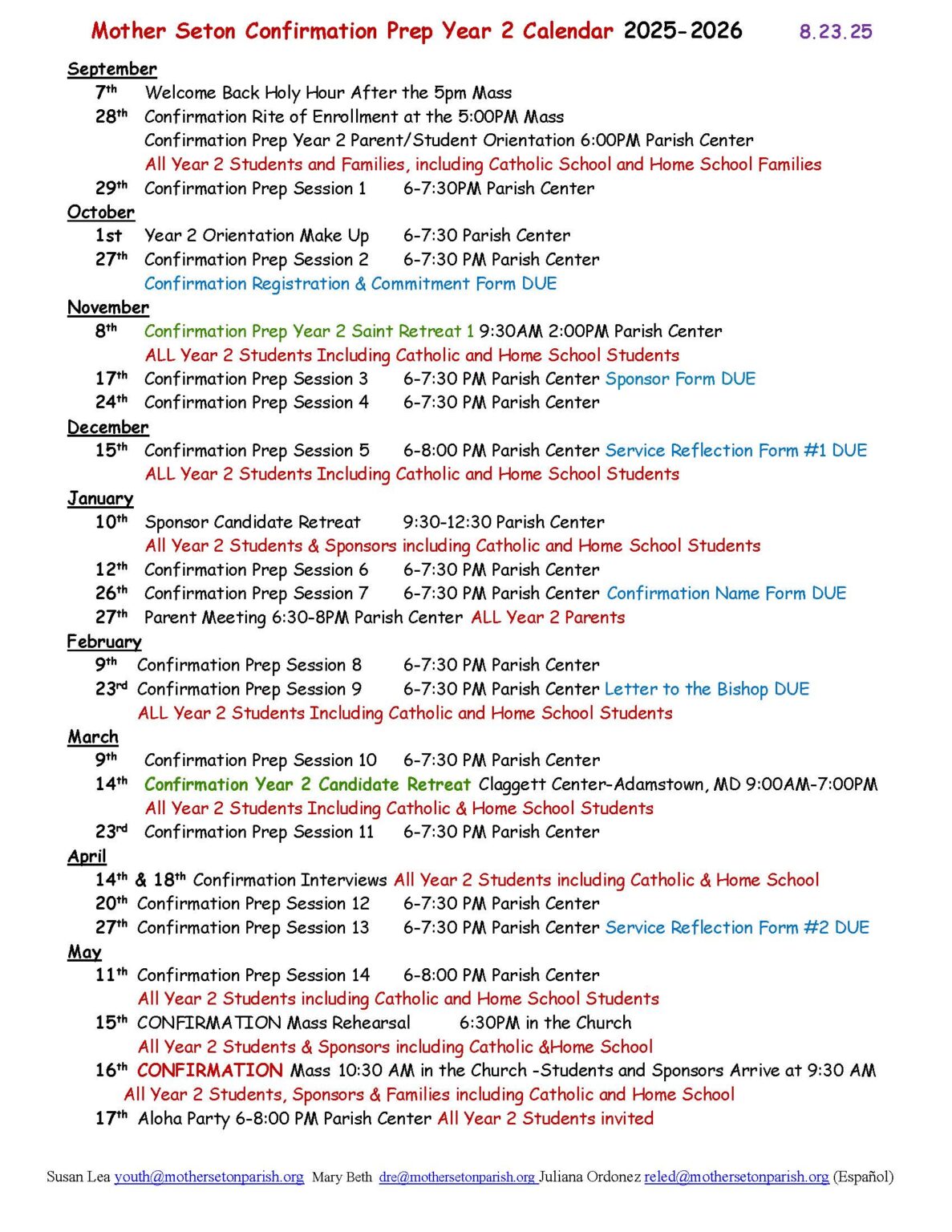 Confirmation Prep Year 2 – Mother Seton Catholic Church