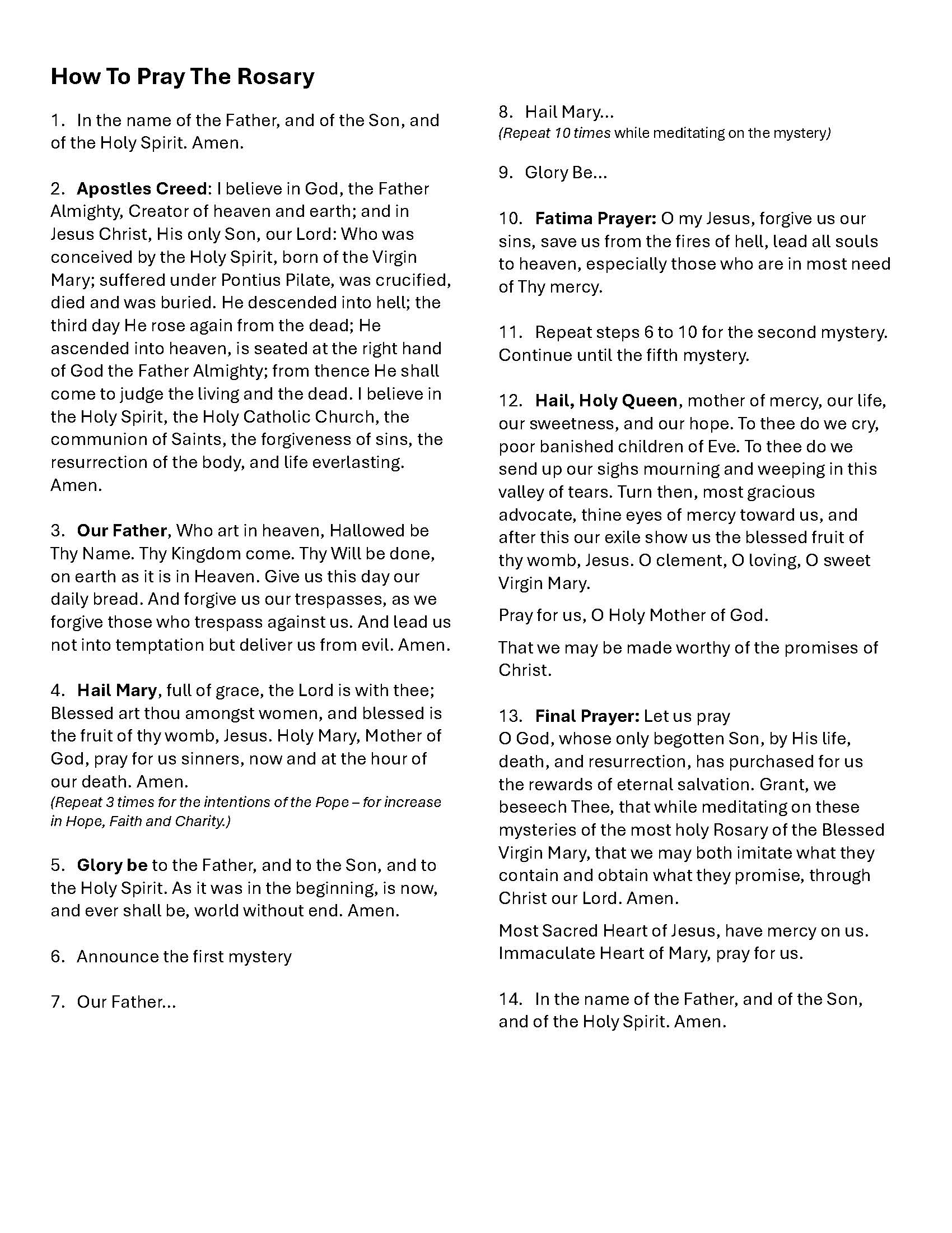 How to Pray the Rosary – Mother Seton Catholic Church